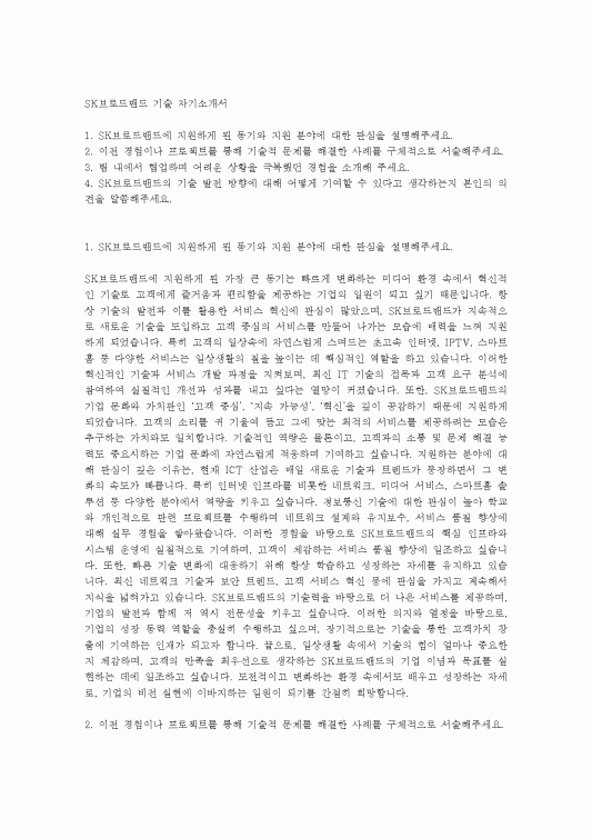 SK브로드밴드 기술 자기소개서