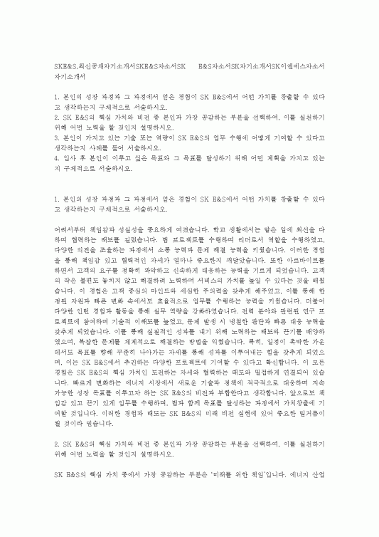 SKE&S,최신공채자기소개서SKE&S자소서SK E&S자소서SK자기소개서SK이엔에스자소서 자기소개서