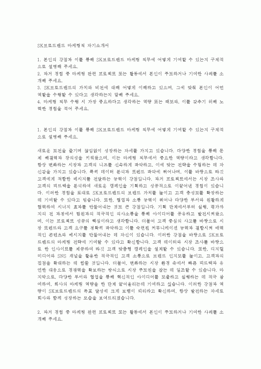 SK브로드밴드 마케팅직 자기소개서