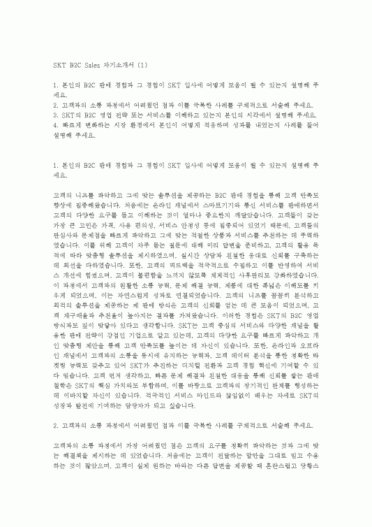 SKT B2C Sales 자기소개서 (1)