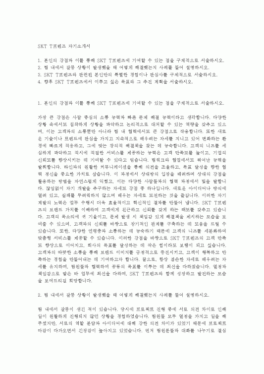 SKT T프렌즈 자기소개서