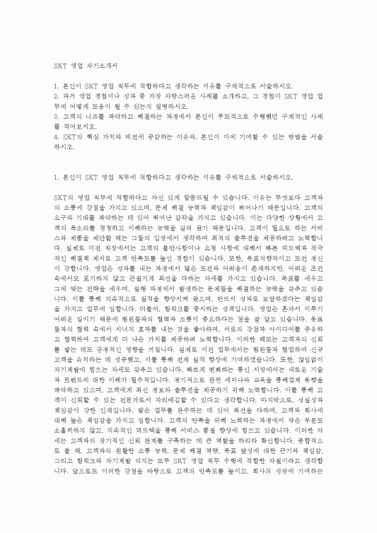SKT 영업 자기소개서