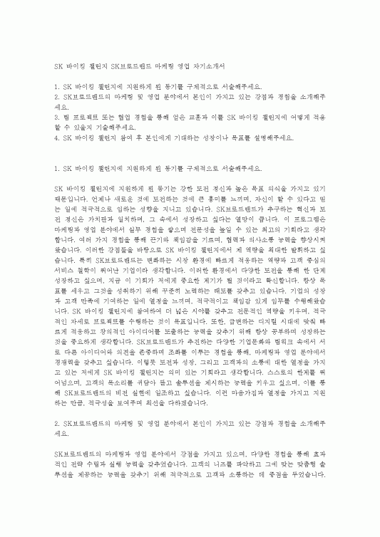 SK 바이킹 챌린지 SK브로드밴드 마케팅 영업 자기소개서