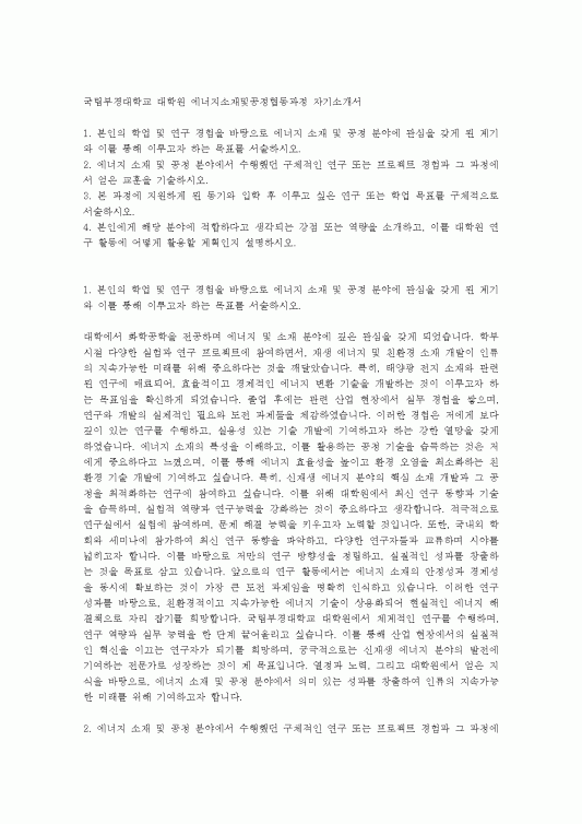 국립부경대학교 대학원 에너지소재및공정협동과정 자기소개서
