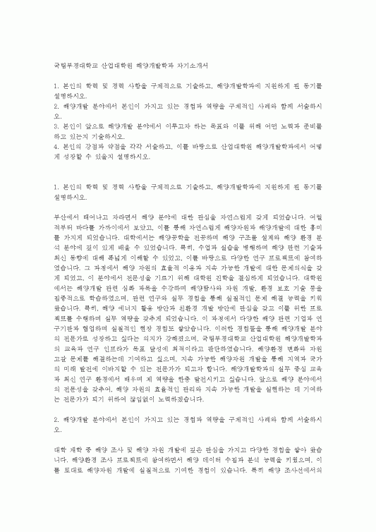 국립부경대학교 산업대학원 해양개발학과 자기소개서
