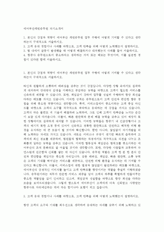에어부산캐빈승무원 자기소개서