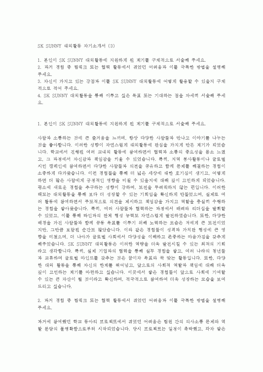 SK SUNNY 대외활동 자기소개서 (3)