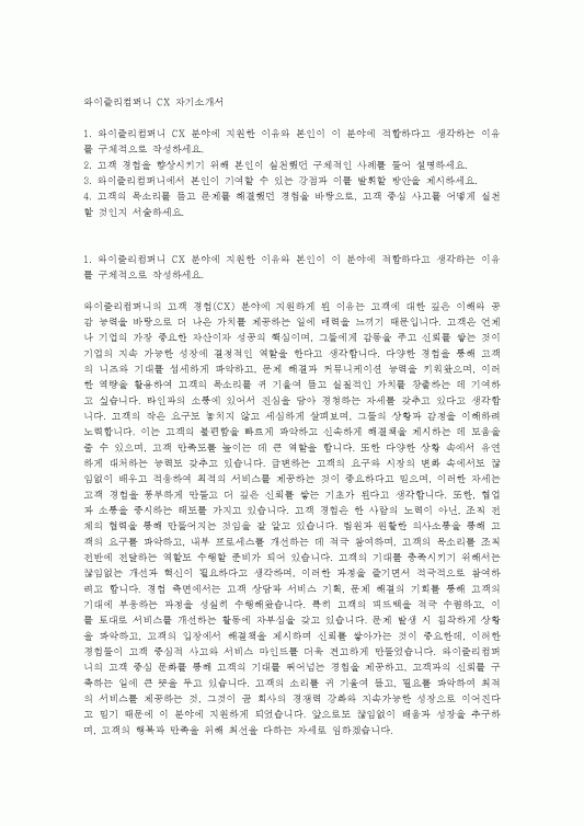 와이즐리컴퍼니 CX 자기소개서