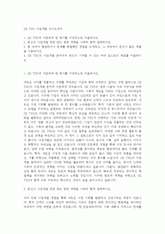 SK TNS 사업개발 자기소개서