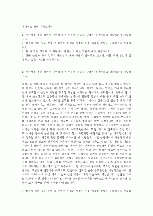 에어서울 정비 자기소개서