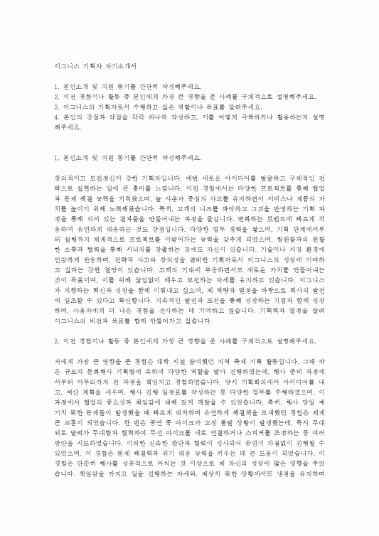 이그니스 기획자 자기소개서