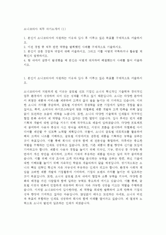 소니코리아 직무 자기소개서 (1)