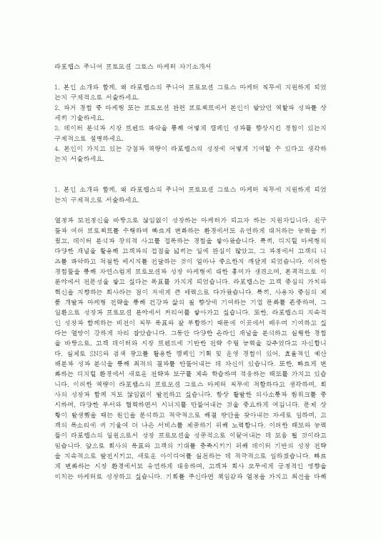 라포랩스 주니어 프로모션 그로스 마케터 자기소개서