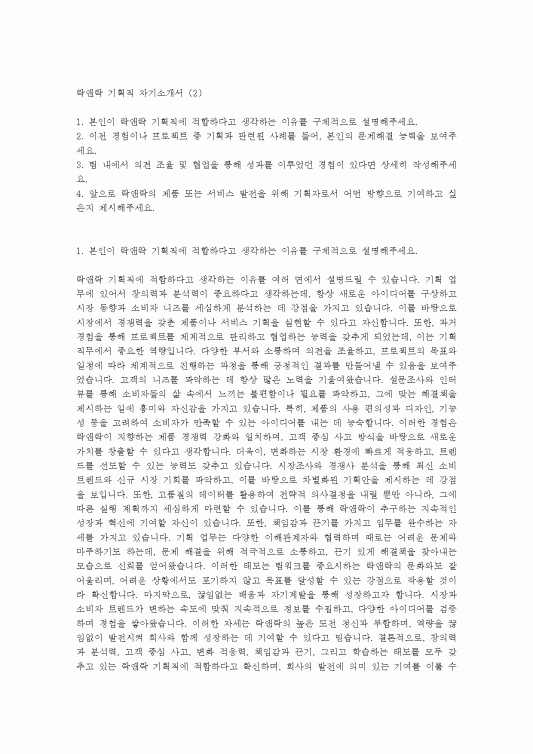 락앤락 기획직 자기소개서 (2)