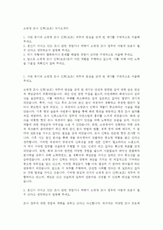 소방청 조사 인력(보조) 자기소개서