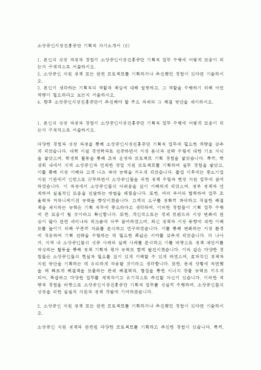 소상공인시장진흥공단 기획직 자기소개서 (6)