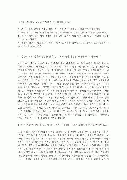 쎄트렉아이 위성 지상국 S_W개발 연구원 자기소개서