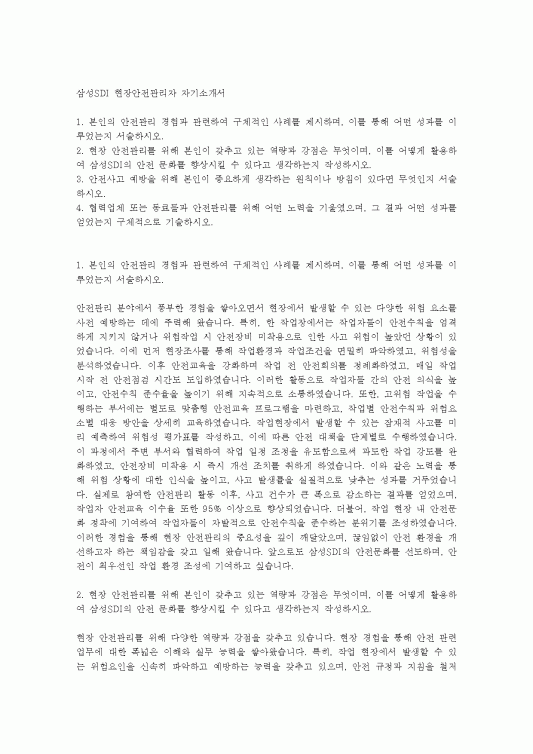 삼성SDI 현장안전관리자 자기소개서