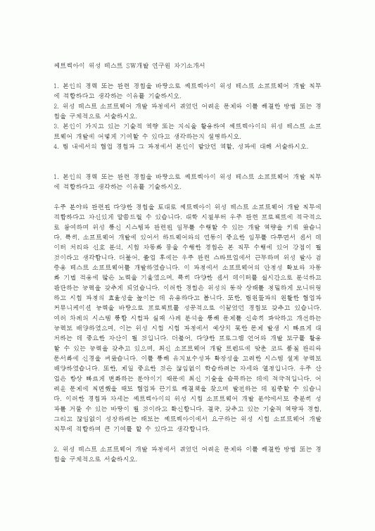 쎄트렉아이 위성 테스트 SW개발 연구원 자기소개서