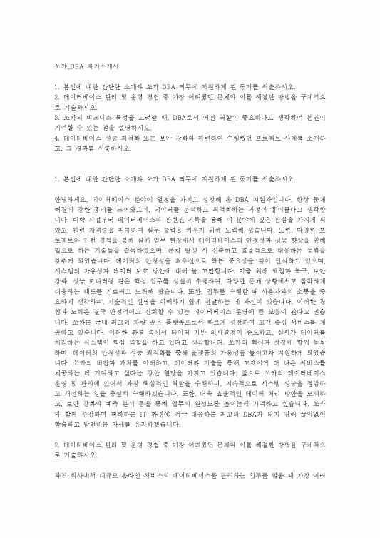 쏘카_DBA 자기소개서