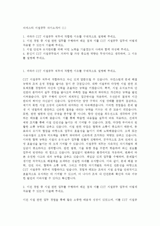 씨에스티 시설공무 자기소개서 (1)