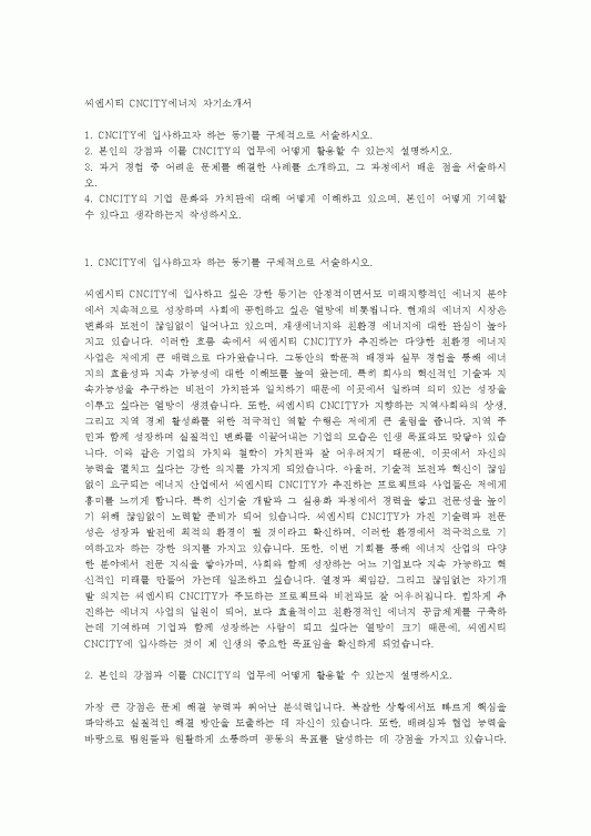 씨엔시티 CNCITY에너지 자기소개서
