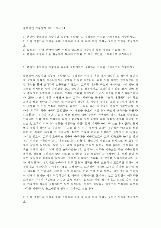 솔브레인 기술영업 자기소개서 (4)