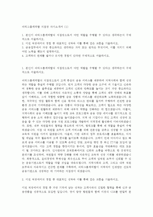 씨티그룹캐피탈 지점장 자기소개서 (1)