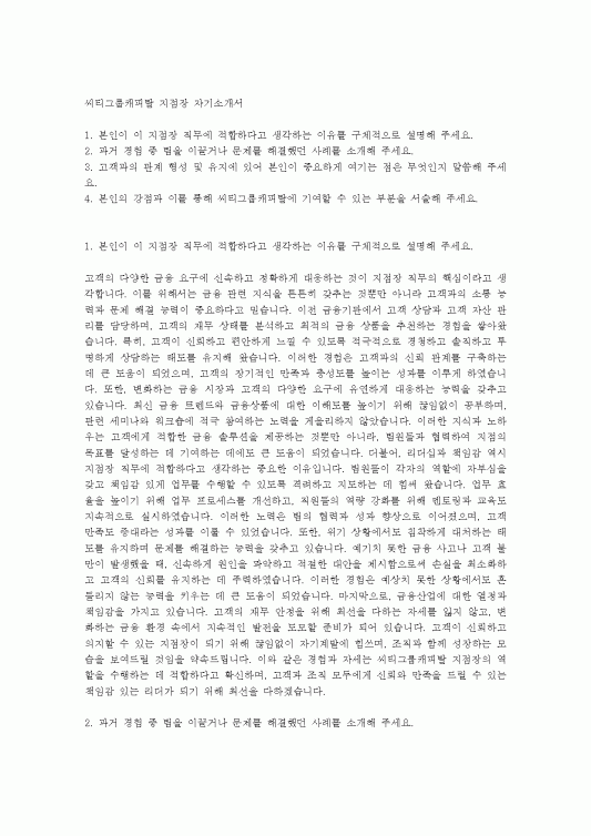 씨티그룹캐피탈 지점장 자기소개서