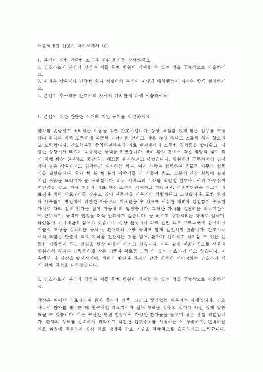 서울백병원 간호사 자기소개서 (6)