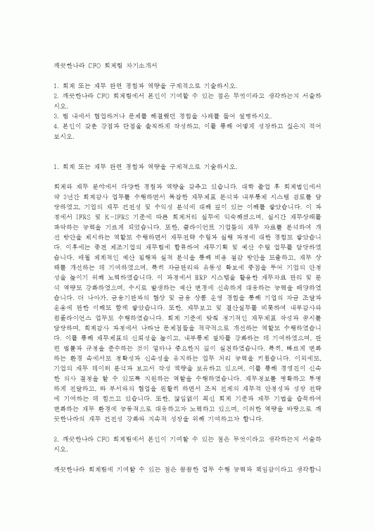 깨끗한나라 CFO 회계팀 자기소개서