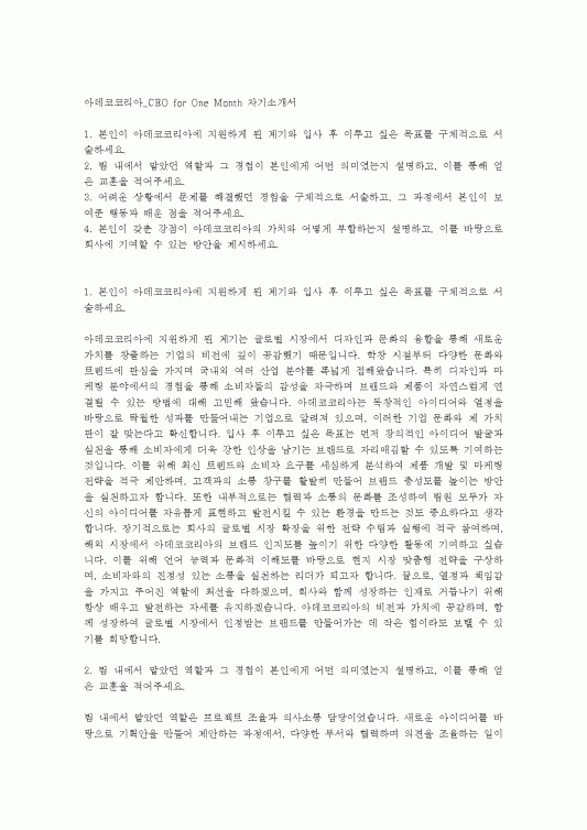 아데코코리아_CEO for One Month 자기소개서