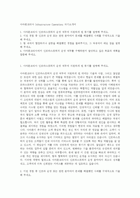 아마존코리아 Infrastructure Operations 자기소개서