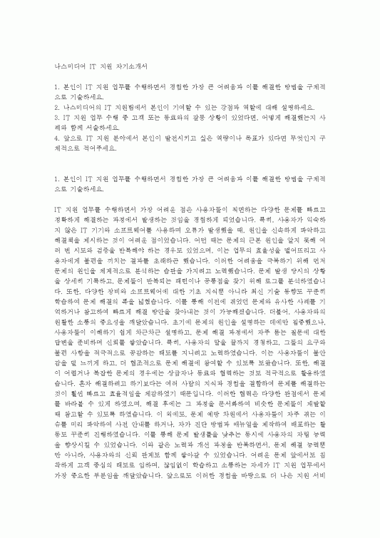 나스미디어 IT 지원 자기소개서