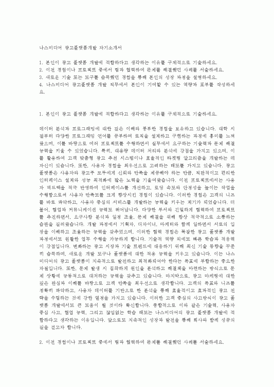 나스미디어 광고플랫폼개발 자기소개서