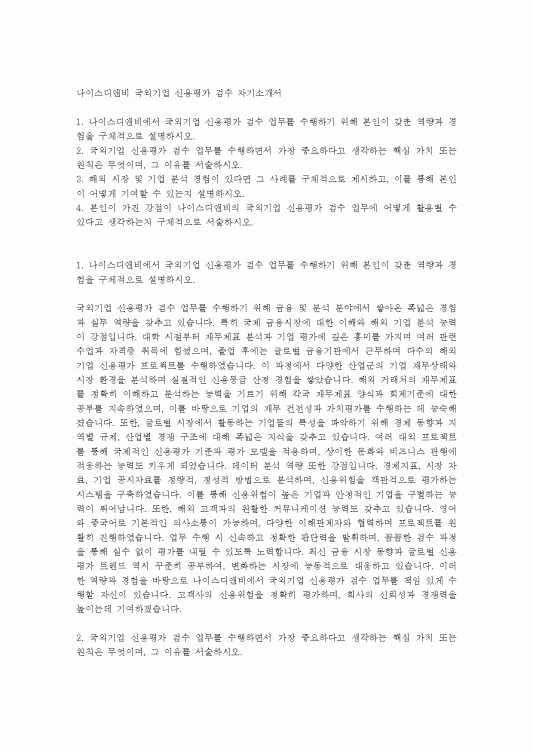 나이스디앤비 국외기업 신용평가 검수 자기소개서