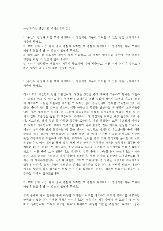 아성다이소 영업지원 자기소개서 (1)