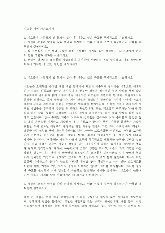 네오플 서버 자기소개서