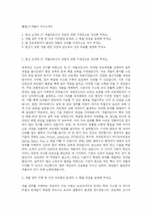 롤랩_IT개발자 자기소개서