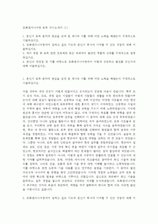 도화엔지니어링 토목 자기소개서 (1)