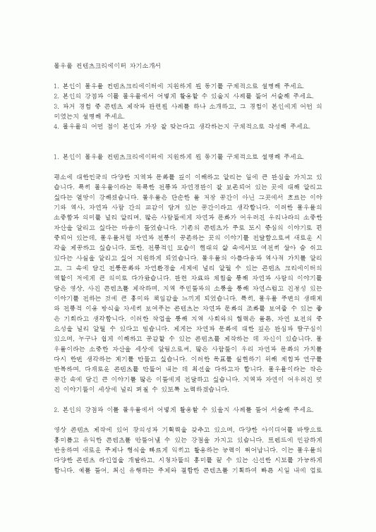 돌우물 컨텐츠크리에이터 자기소개서