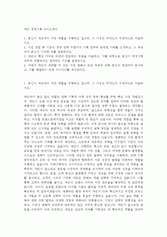 넥슨 경영기획 자기소개서