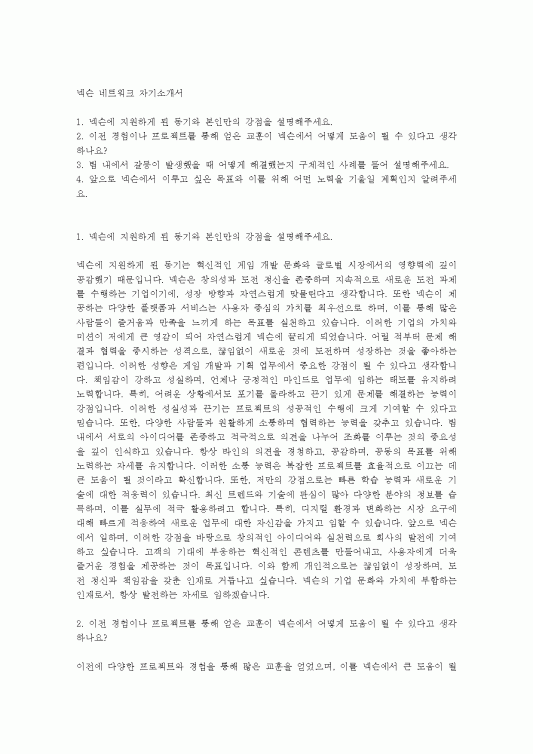 넥슨 네트워크 자기소개서
