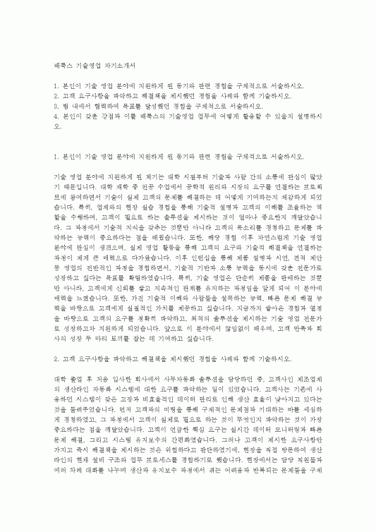 배룩스 기술영업 자기소개서