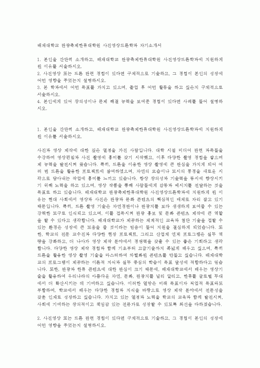 배재대학교 관광축제한류대학원 사진영상드론학과 자기소개서