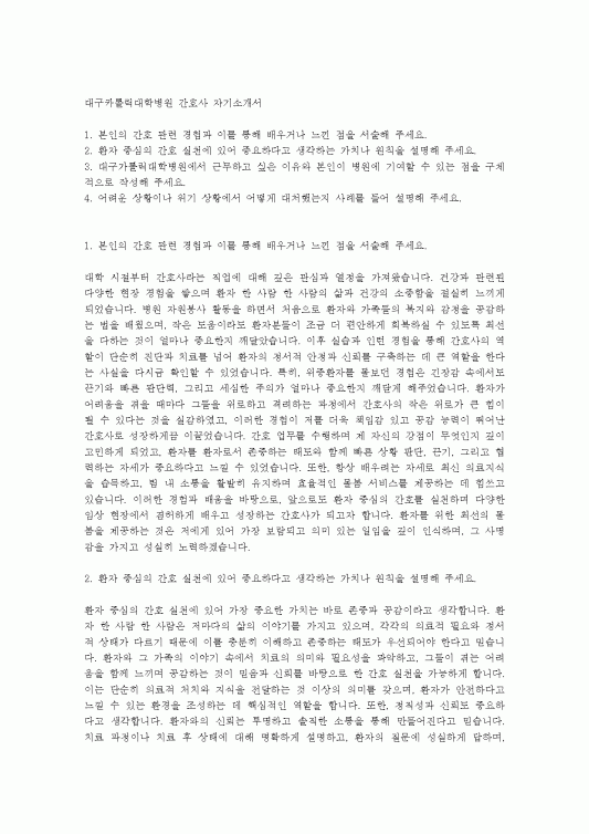 대구카톨릭대학병원 간호사 자기소개서