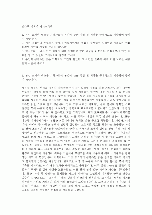 넷스루 기획자 자기소개서