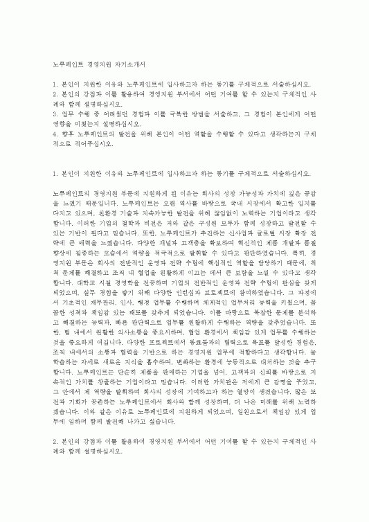노루페인트 경영지원 자기소개서