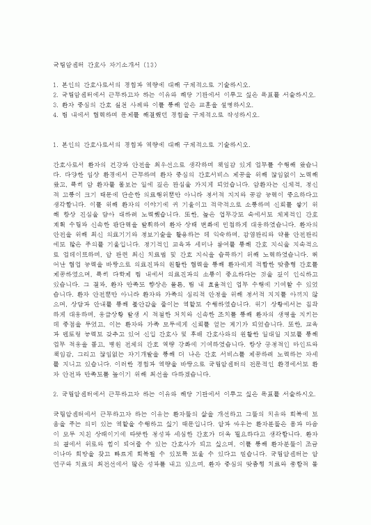 국립암센터 간호사 자기소개서 (13)