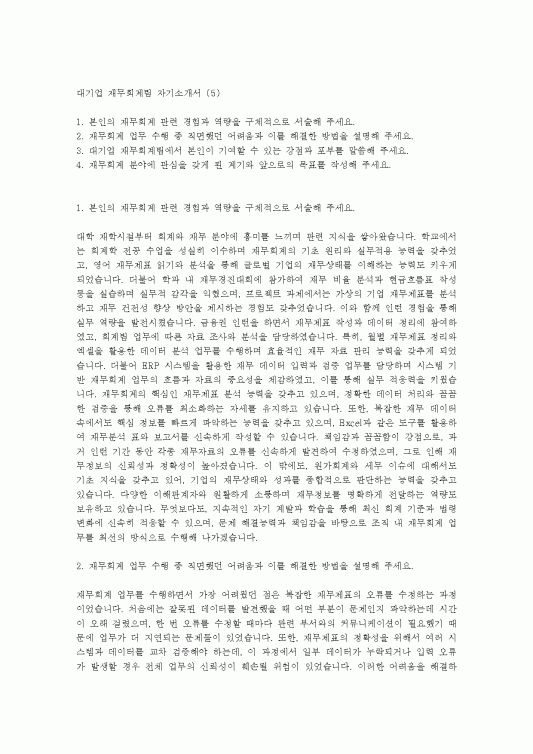 대기업 재무회계팀 자기소개서 (5)
